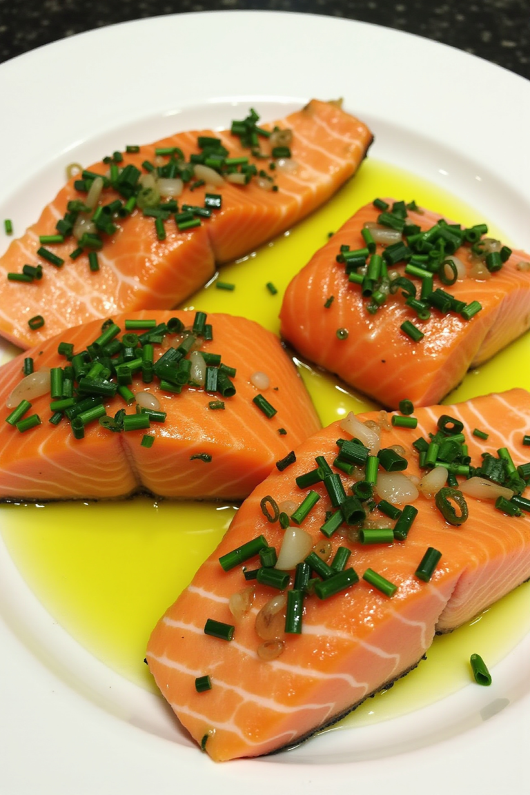 Elegant Olive Oil-Poached Salmon with Vibrant Herb Vinaigrette: A ...